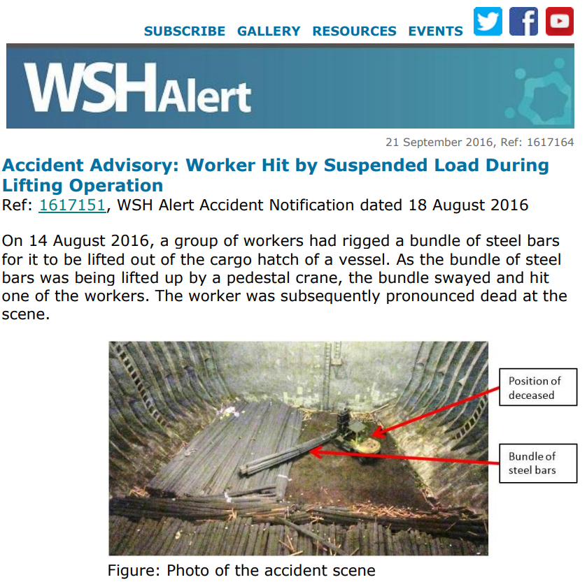 WSH Alert Accident Advisory 21 Sep 2016 Worker Hit by Suspended Load ...