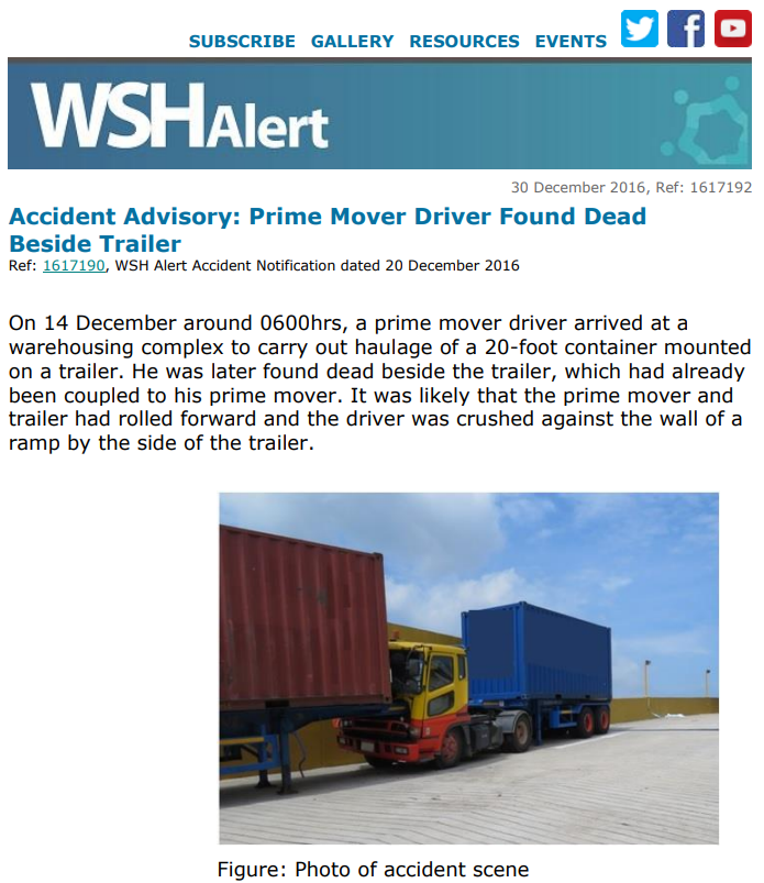 WSH Alert Accident Advisory 30 Dec 2016 Prime Mover Driver Found Dead ...