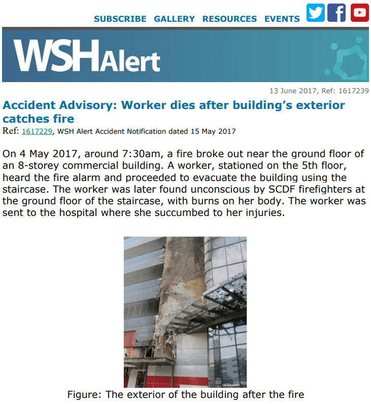 WSH Alert Accident Advisory 13 June 2017 Worker dies after building ...