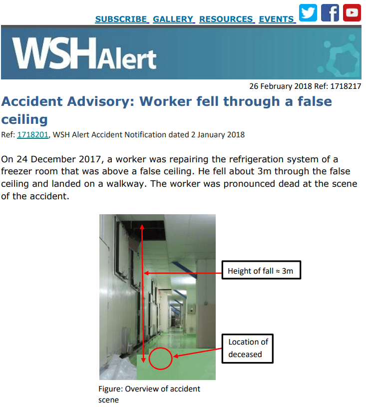 WSH Alert 26 Feb 2018 Worker fell through a false ceiling