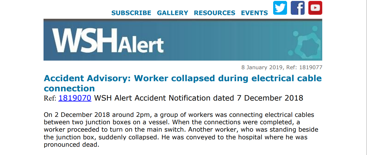 WSH Alert Accident Advisory 8 Jan 2019 Worker collapsed during ...