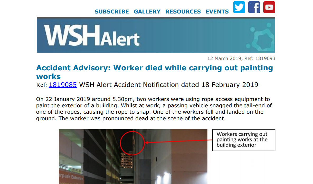WSH Alert Accident Advisory 12 Mar 2019 Worker died while carrying out ...