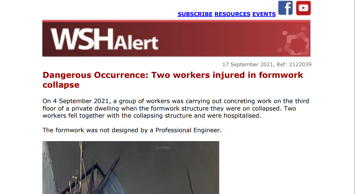 WSH Alert 17 Sep 2021 Dangerous Occurrence Two workers injured in ...