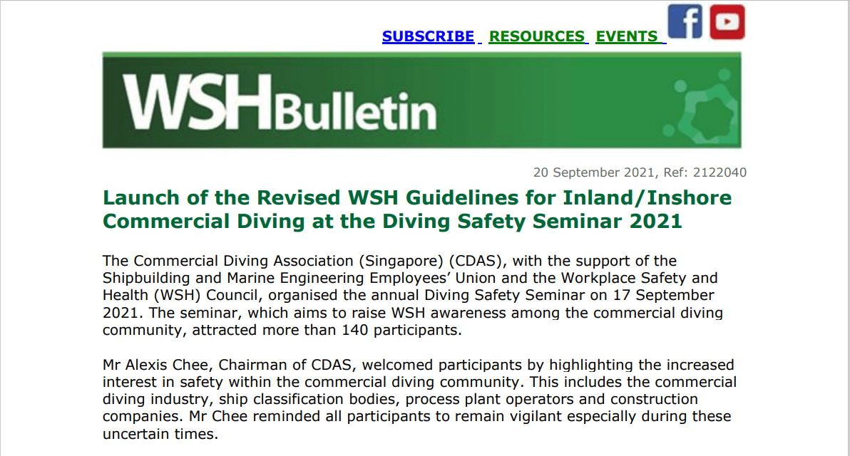 WSH Bulletin 20 Sep 2021 Diving Safety Seminar 2021