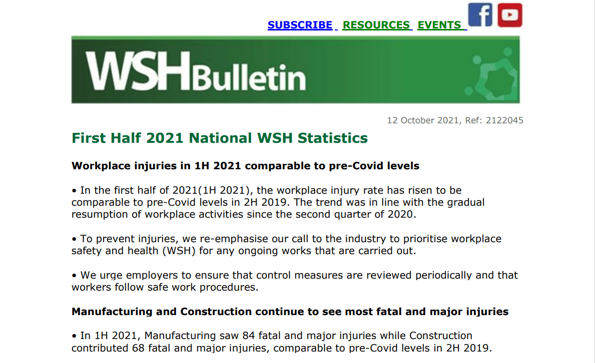 WSH bulletin 12 Oct 2021 1 First Half 2021 WSH Statistics 2 Safety and ...