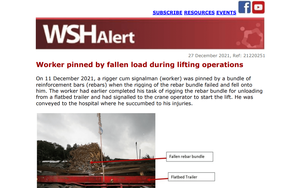 WSH Alert 27 Dec 2021 1 Worker pinned by fallen load during lifting 2 ...