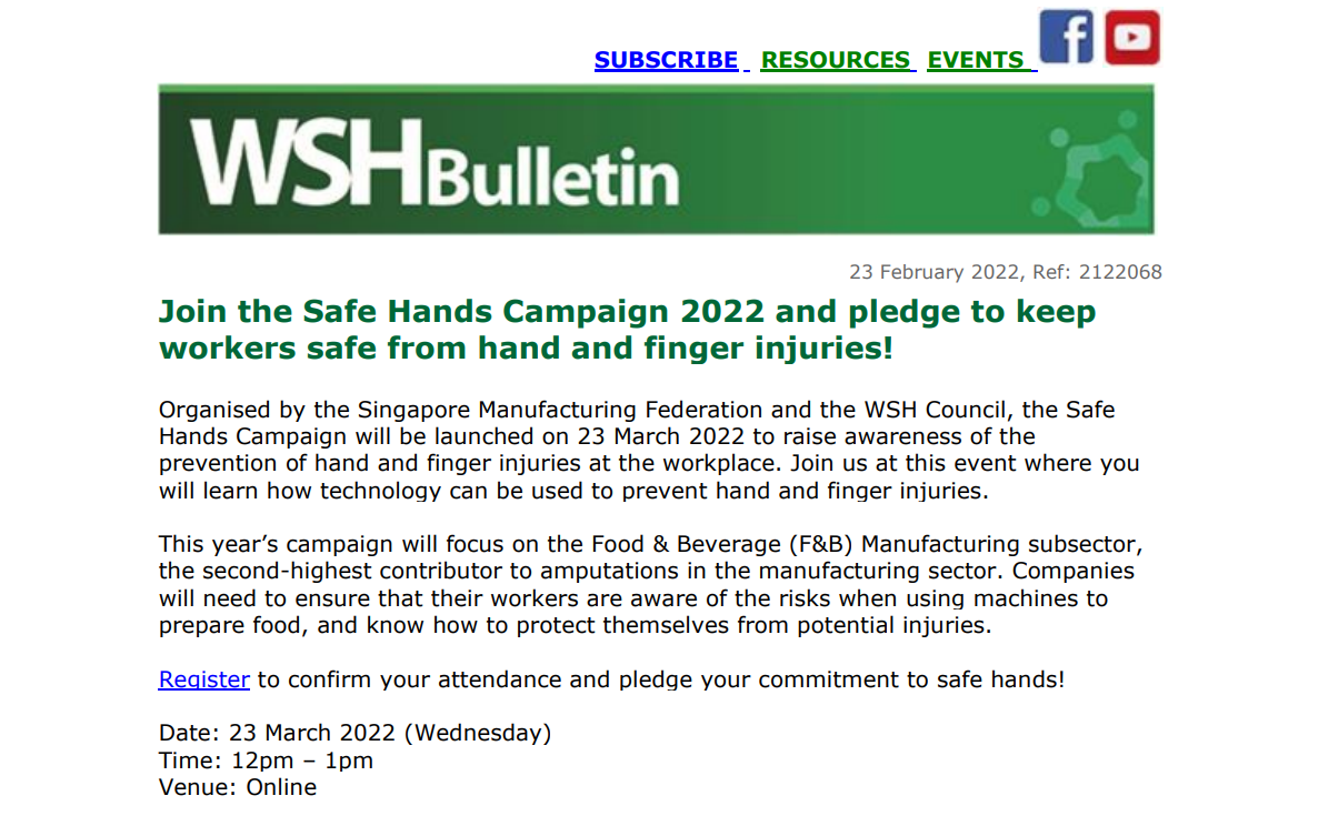 WSH bulletin 23 Feb 2022 Join the Safe Hands Campaign 2022