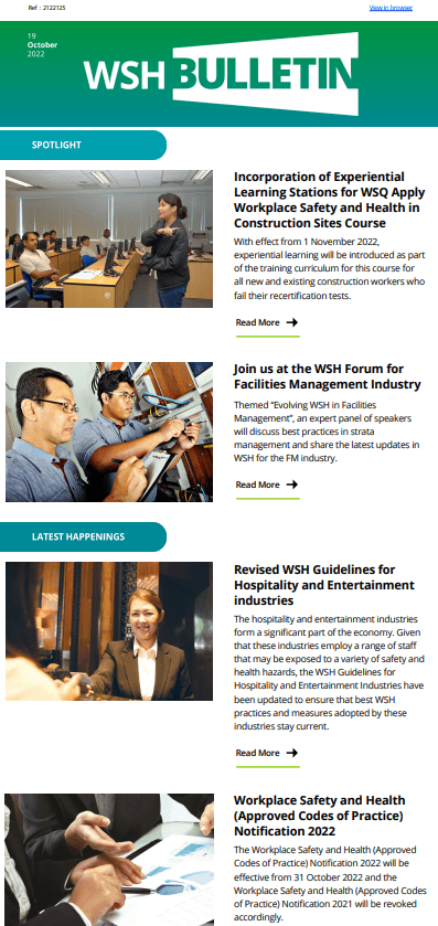 WSH Bulletin 19 Oct 2022 Experiential Learning for WSQ Apply WSH in ...