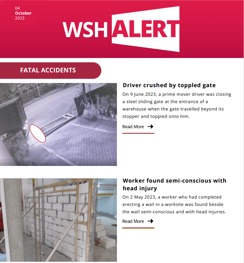 WSH Alert 4 Oct 2023 1 Driver crushed by toppled gate 2 Worker found ...