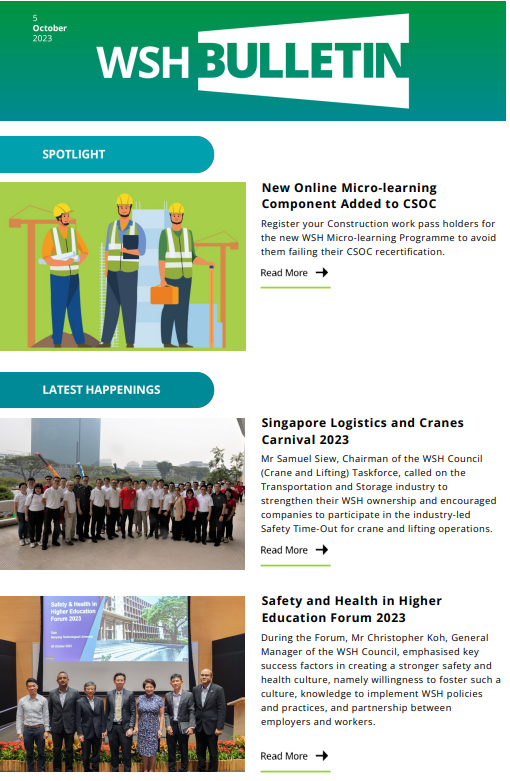 WSH Bulletin 5 October 2023 New Online Micro learning Component Added ...