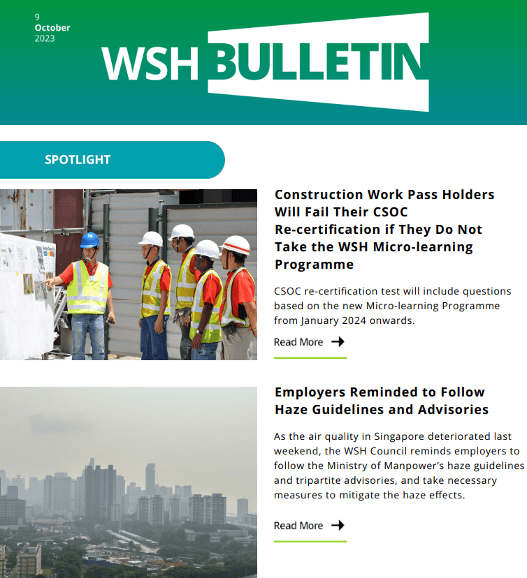 WSH Bulletin 9 Oct 2023 Construction WP Holders Will Fail CSOC if They ...