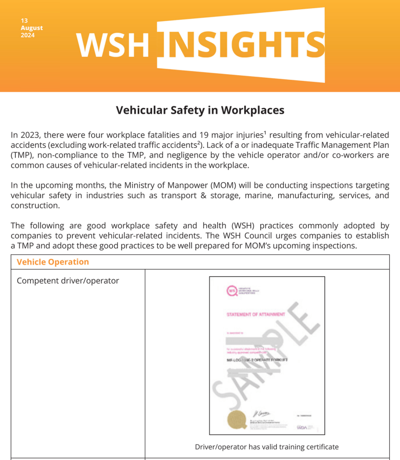 WSH Insights 13 August 2024 Vehicular Safety in Workplaces
