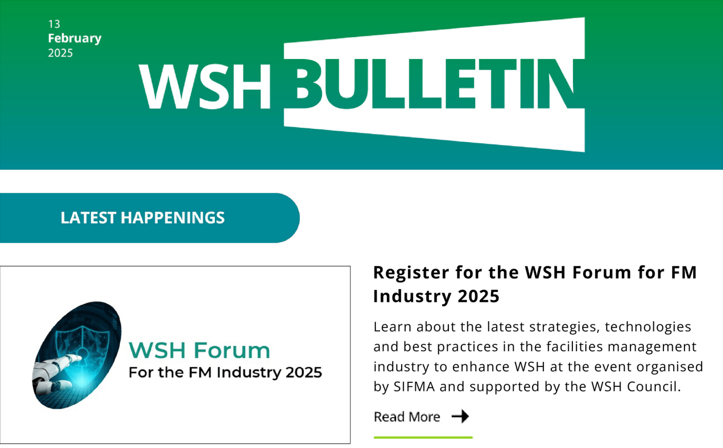 WSH Bulletin 13 February 2025 Register for the WSH Forum for FM ...