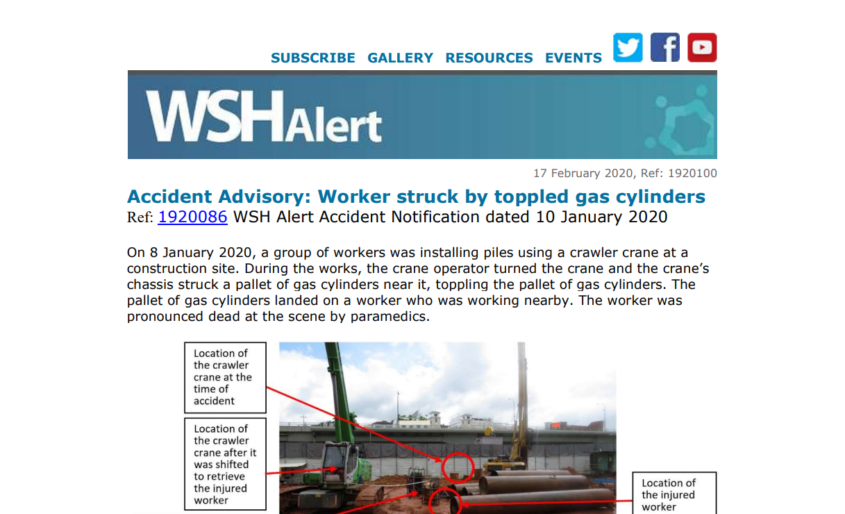 WSH Alert Accident Advisory 17 Feb 2020 Worker struck by toppled gas ...