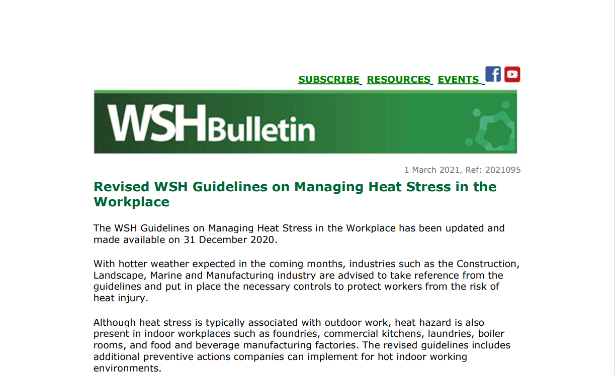 WSH Bulletin 1 March 2021 Revised WSH Guidelines on Managing Heat ...