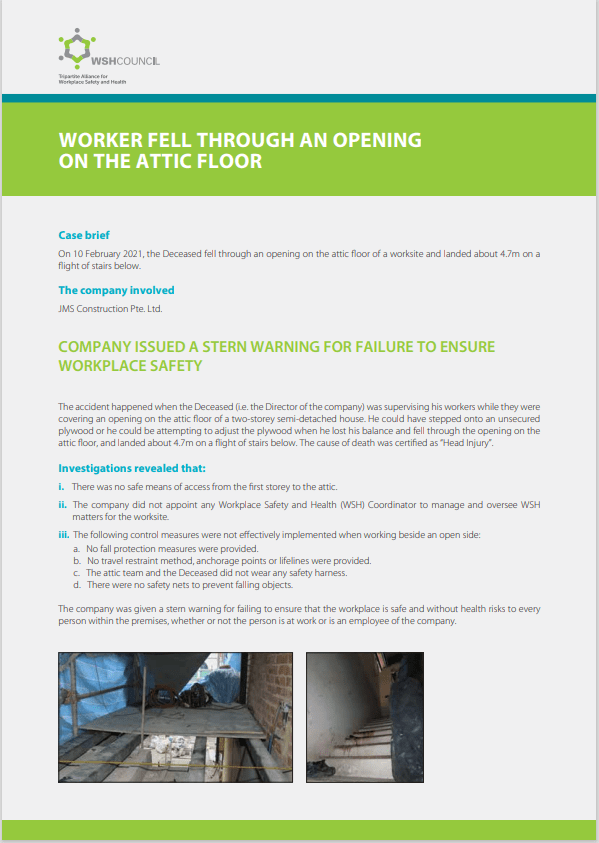 Worker fell through an opening on the attic floor