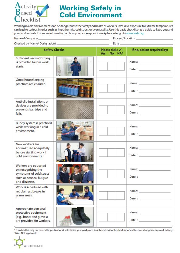 Working Safely in Cold Environment Checklist
