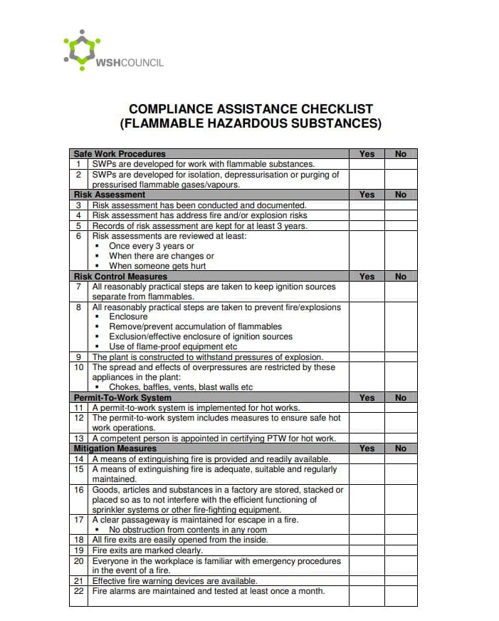 Flammable Hazardous Substances - Compliance Assistance Checklist