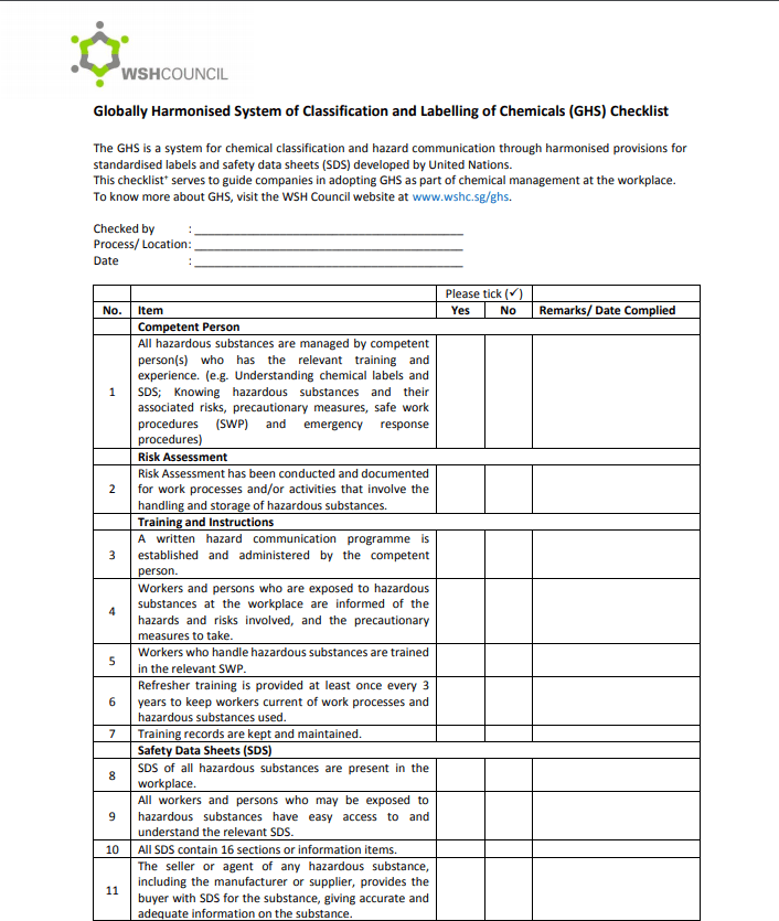 GHS Checklist