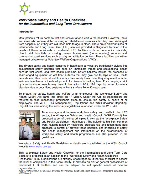 Workplace Safety and Health Checklist for the Intermediate and Long ...