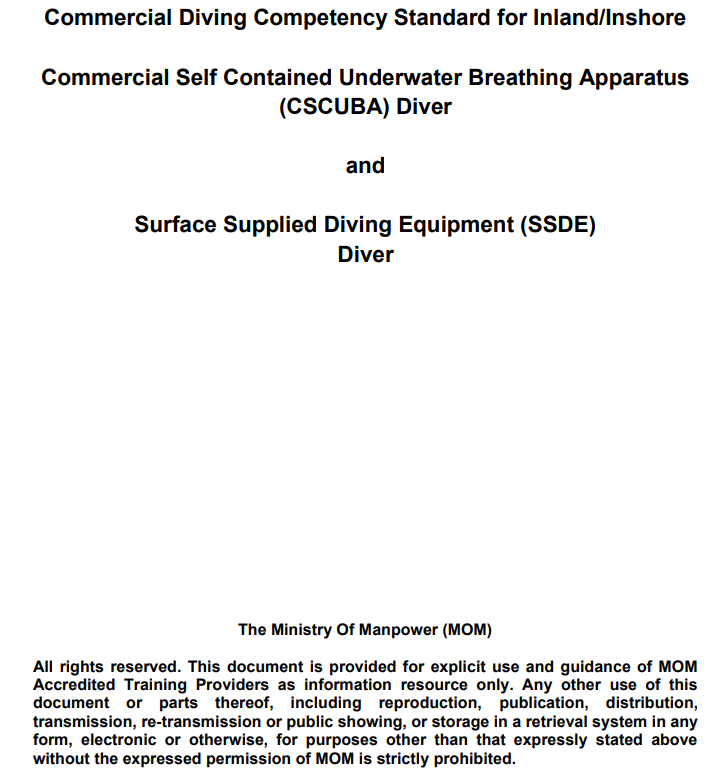 Commercial Diving Competency Standard for Inland Inshore CSCUBA and ...